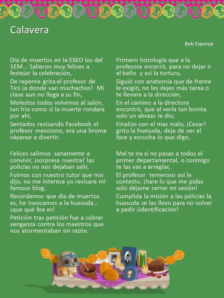 Calavera Poem Examples In English